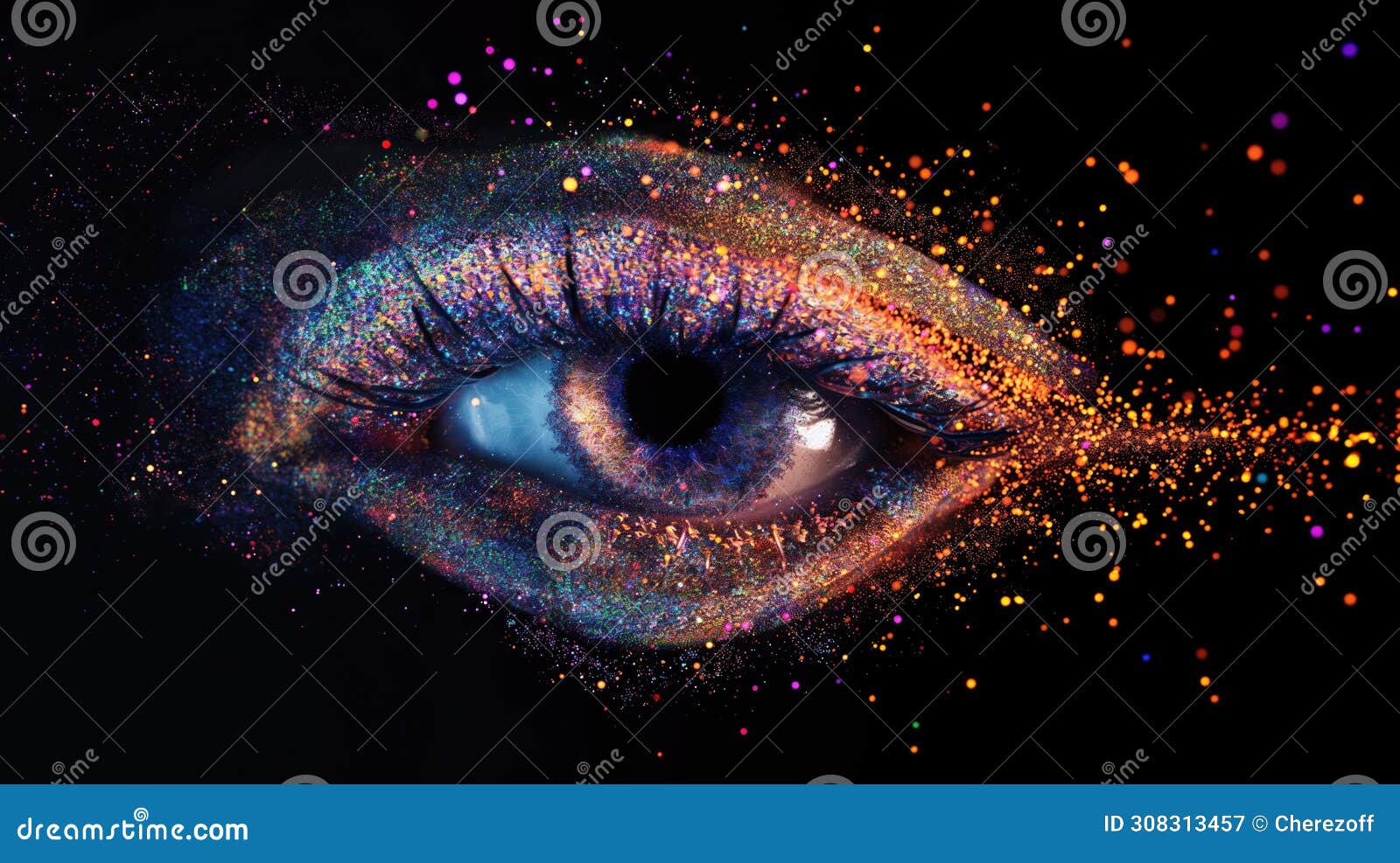 Multi-colored Particles Formed the Human Eye Stock Image - Image of ...