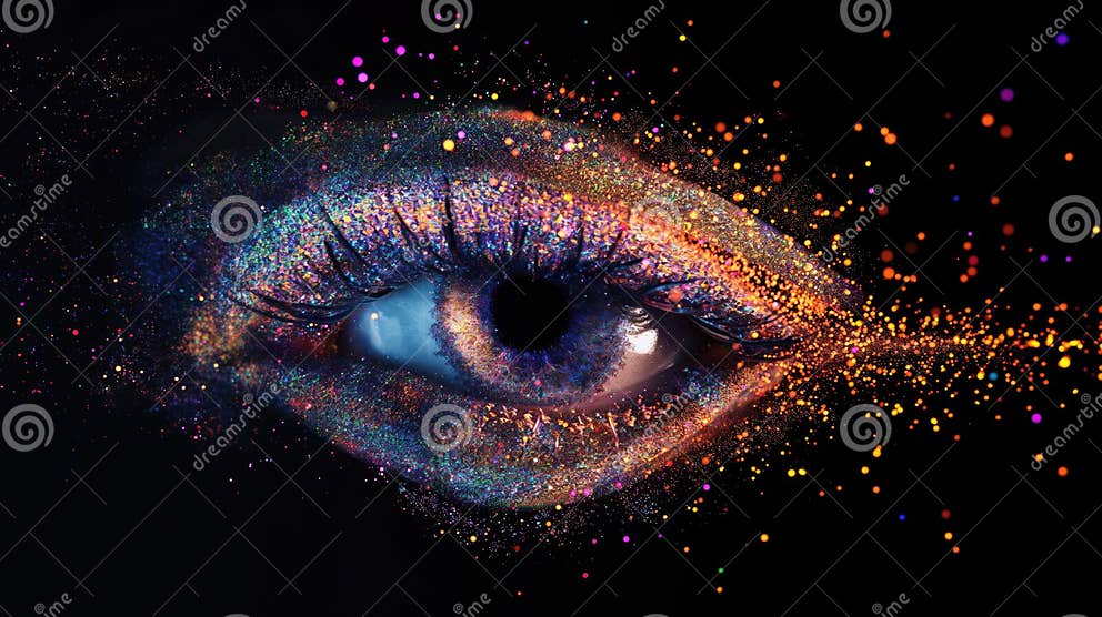 Multi-colored Particles Formed the Human Eye Stock Image - Image of ...