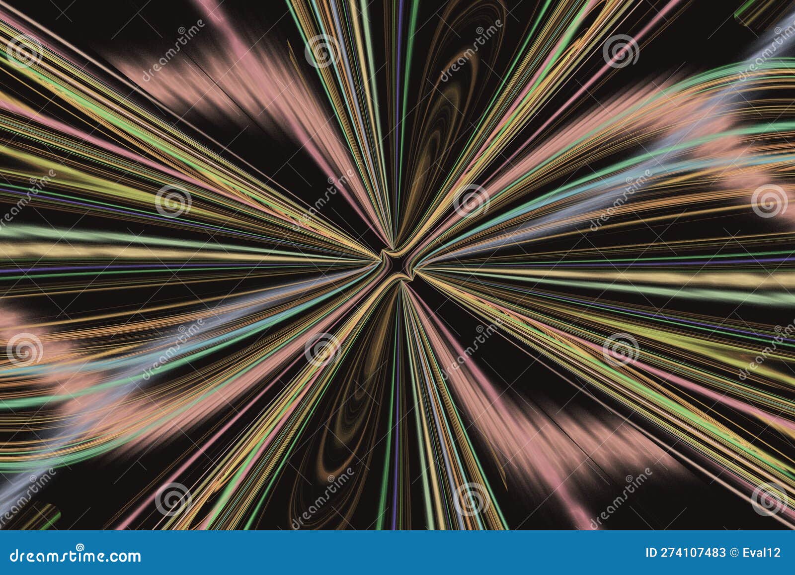 A Multi-colored Pattern of Crooked Rays from the Center on a Black ...