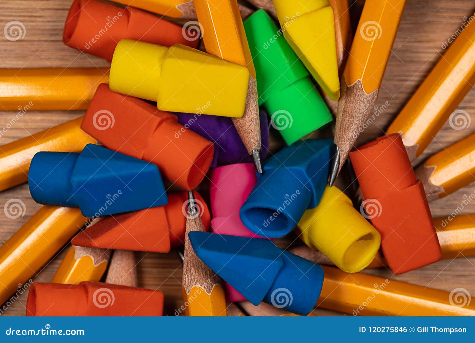 Pencil Points and Erasers stock photo. Image of blue - 120275846