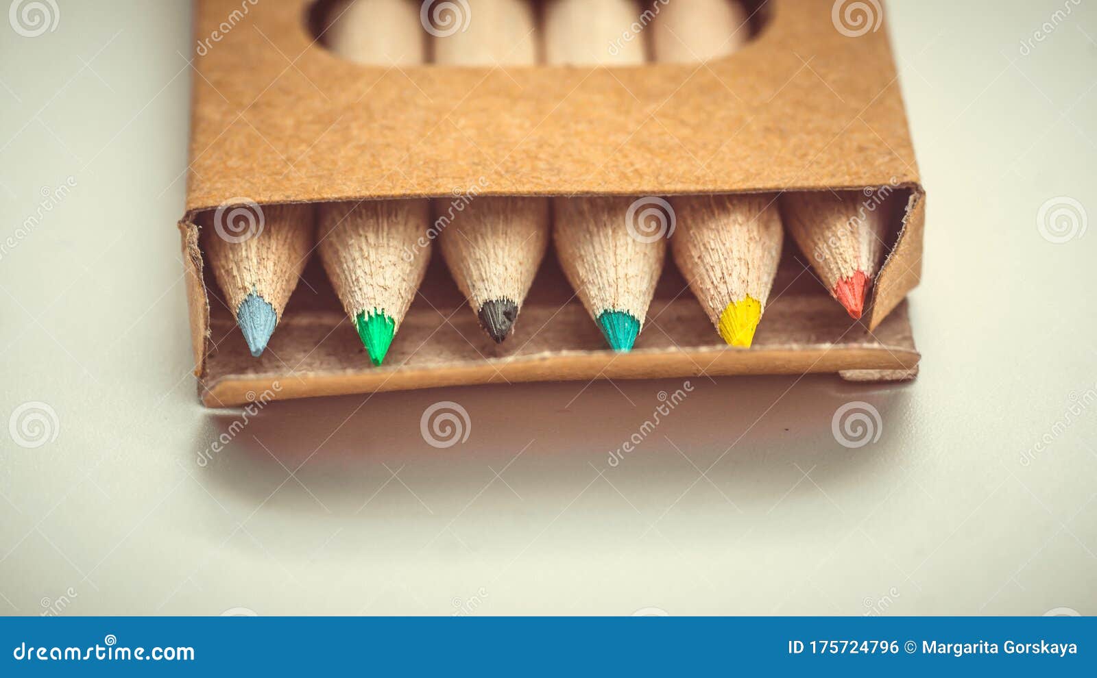 Multi Colored Pencils in Open Brown Box Stock Photo - Image of blank ...
