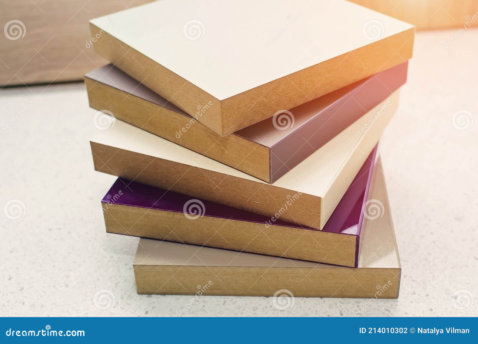 Multi-colored Pieces of MDF, Close-up Stock Photo - Image of furniture ...