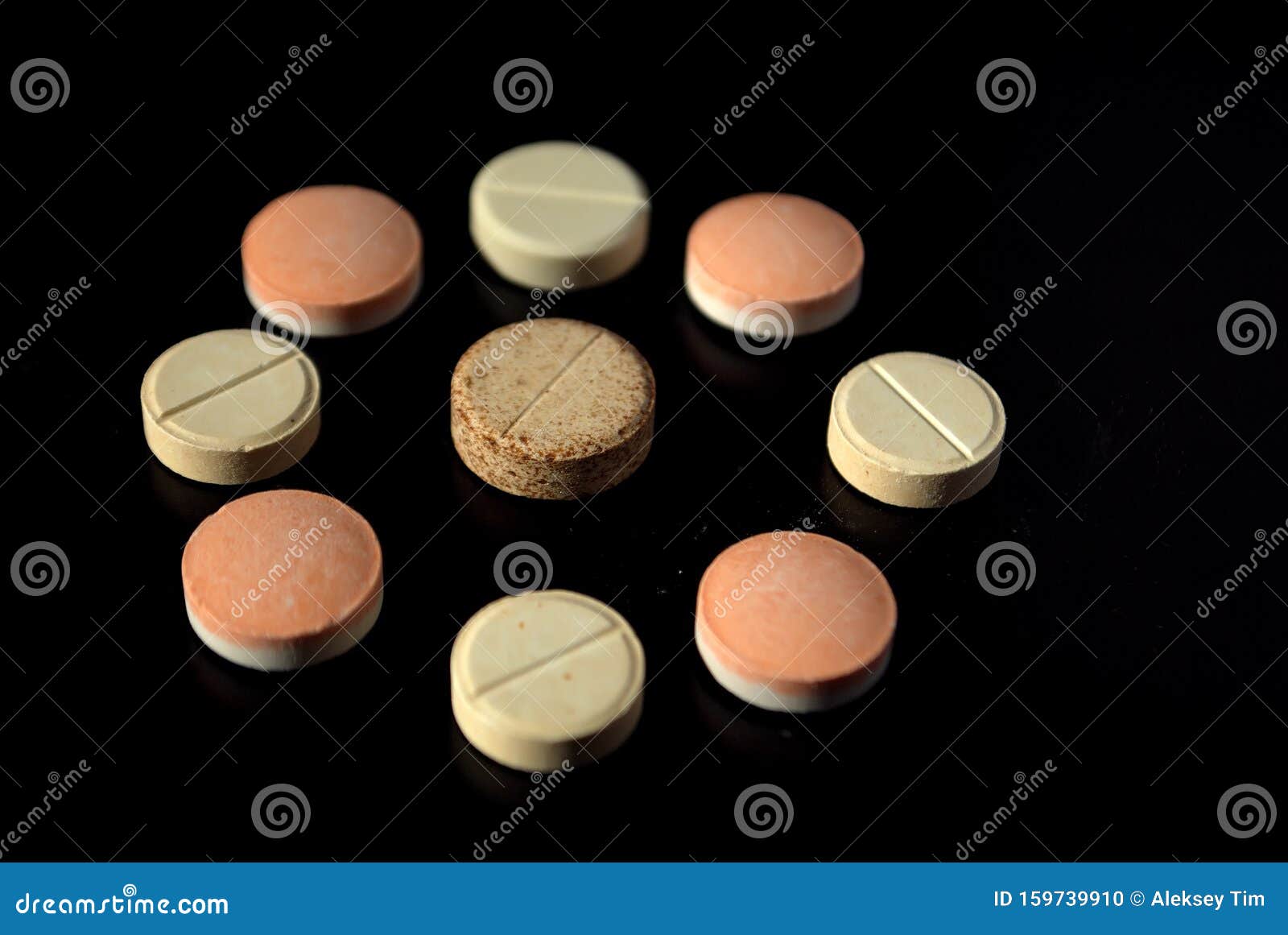 Multi-colored Pills on a Black Table. Multi-colored Round Pills Stock ...