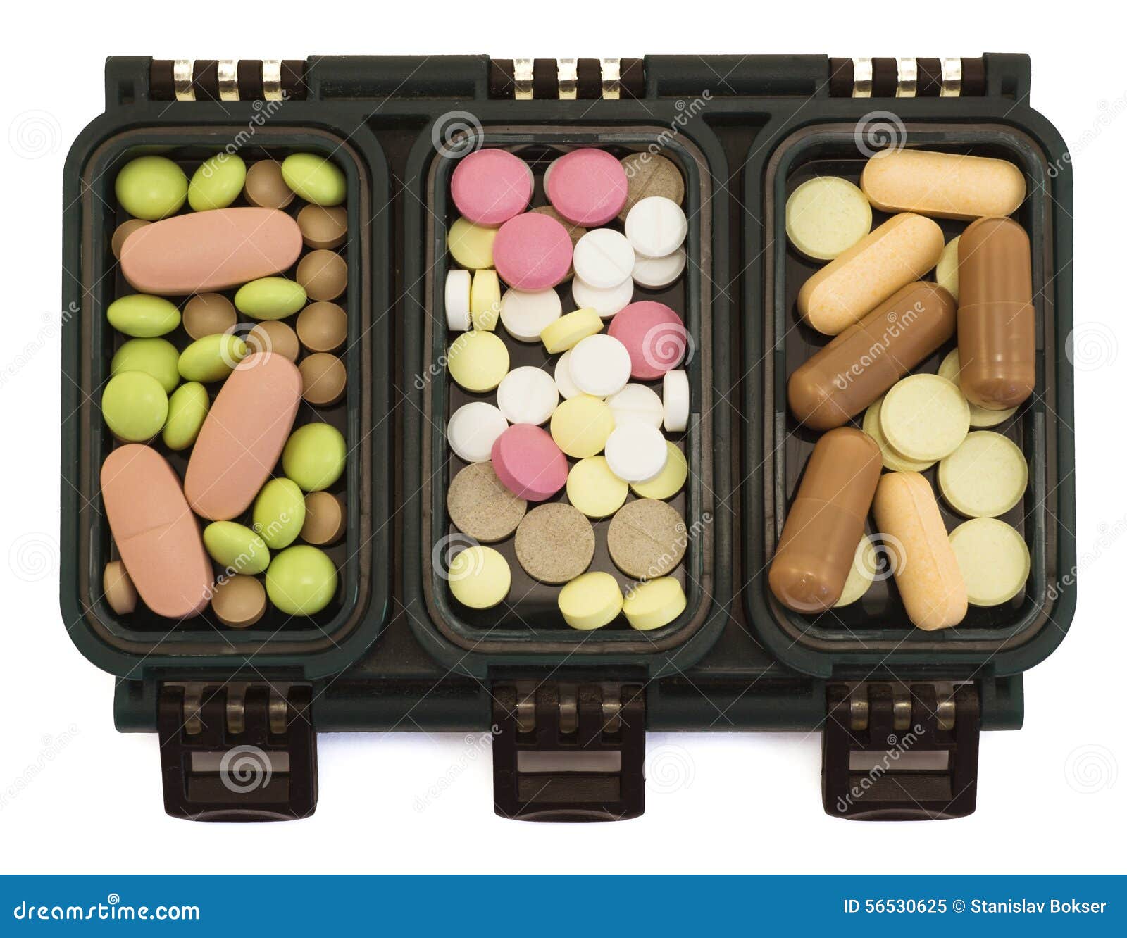 Multi-colored Pills in Green Box Organizer Filtered Stock Image - Image ...