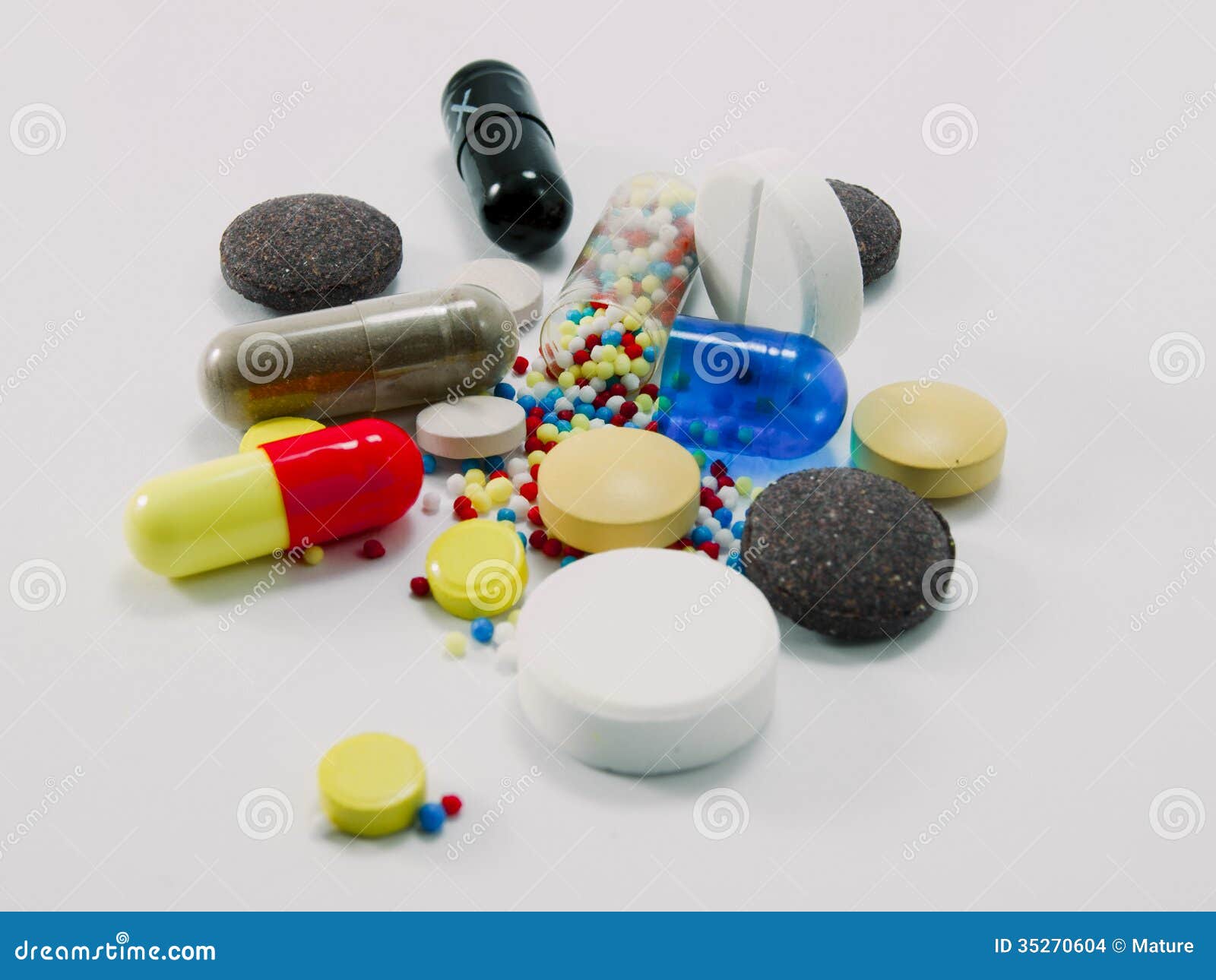Multi-colored pills stock photo. Image of headache, healthy - 35270604