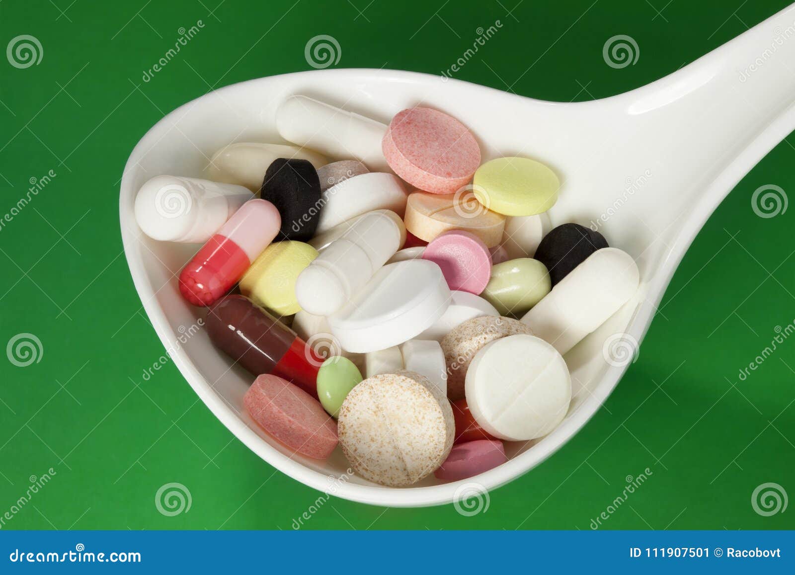 Multi Colored Pills in White Spoon Stock Image - Image of capsule ...