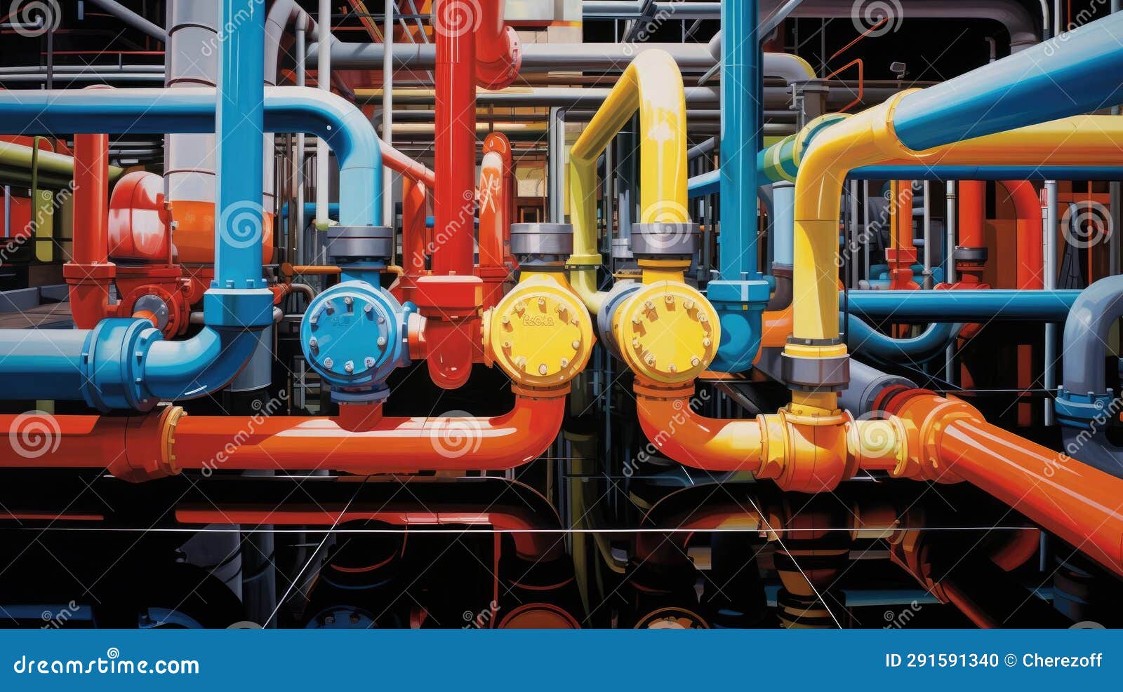 Multi-colored pipes stock illustration. Illustration of factory - 291591340