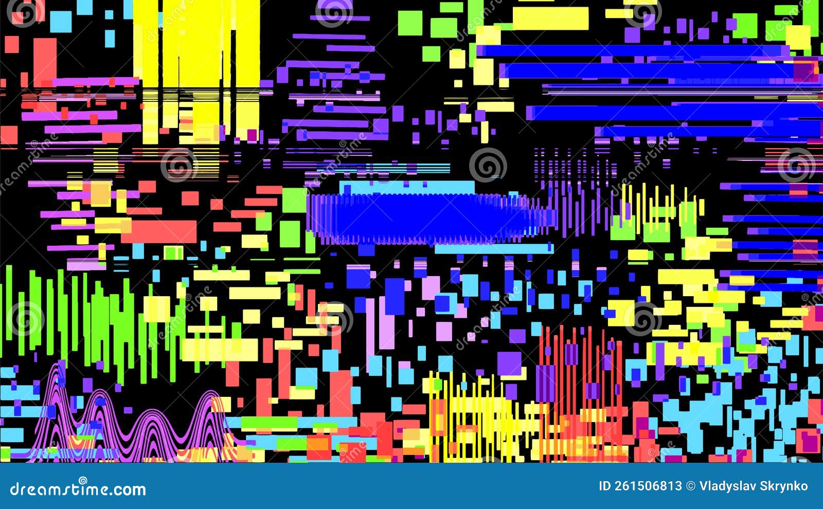 Multi-colored Pixels and Interference on a Black Background. Glitch ...