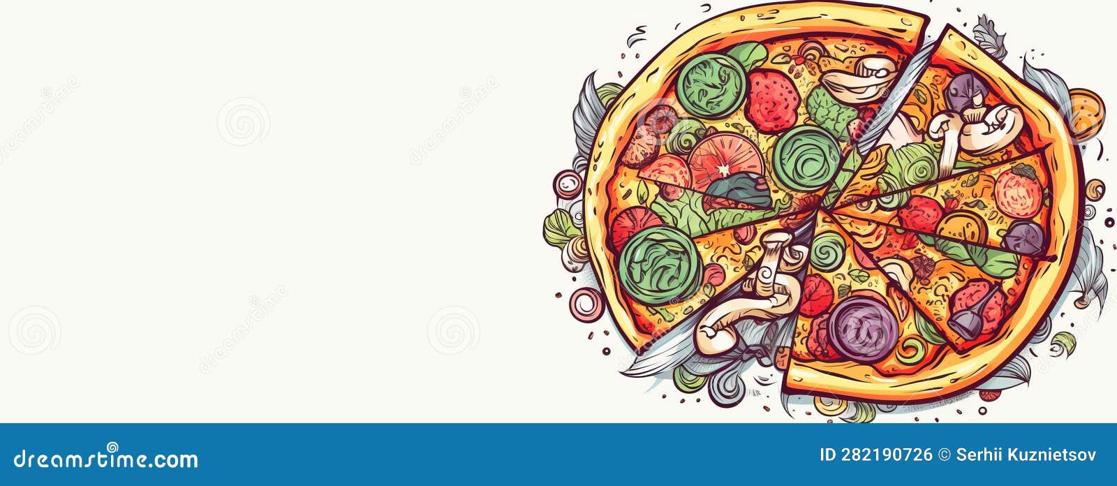 Multi-colored Pizza on a White Background is Cut into Pieces, Isolate ...