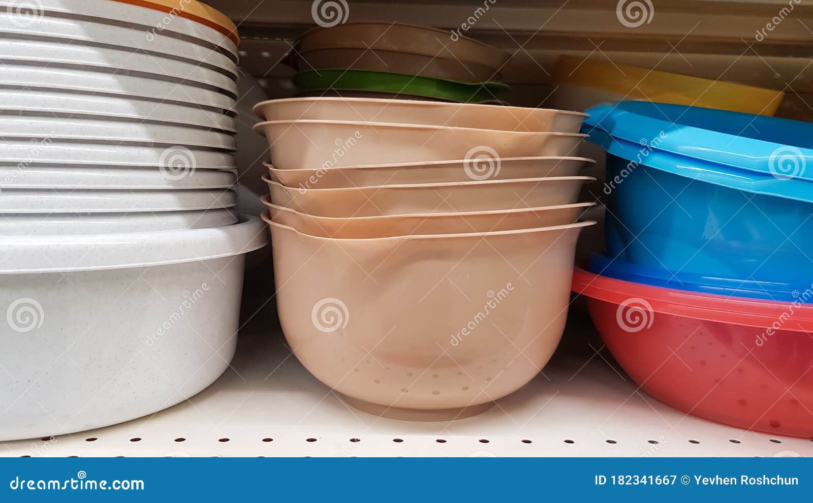 Multi-colored Plastic Containers of Different Shapes and Sizes with and ...