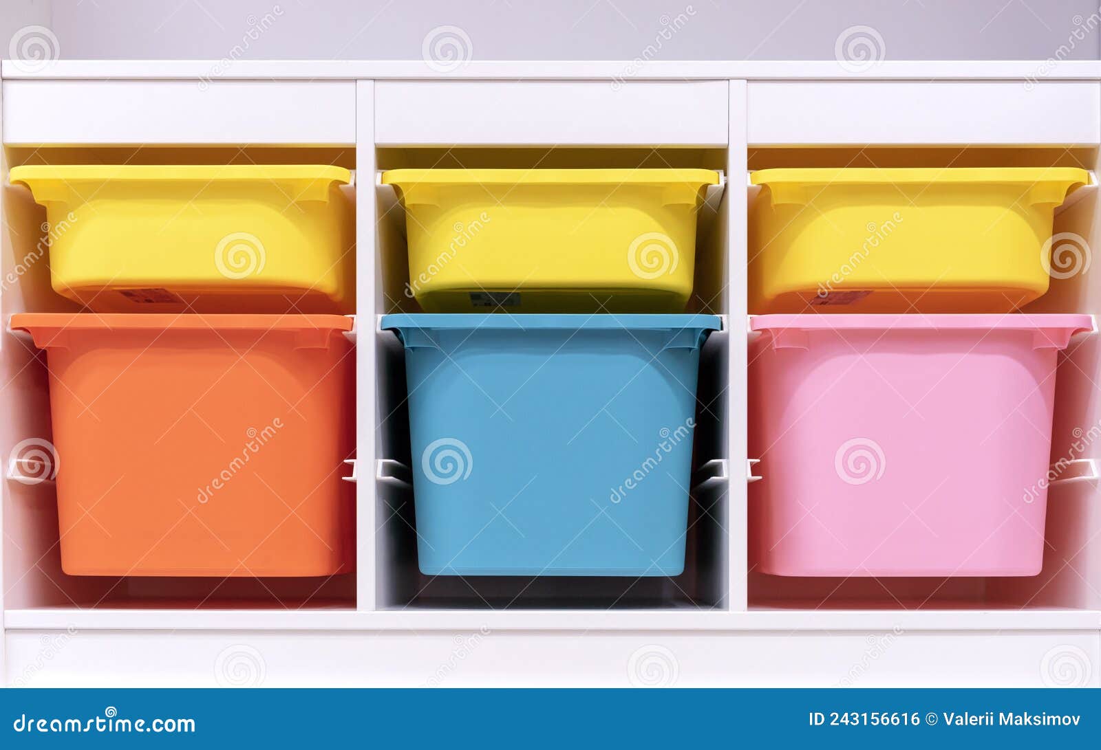 Multi-colored Plastic Containers for Storing Children`s Things Stock ...