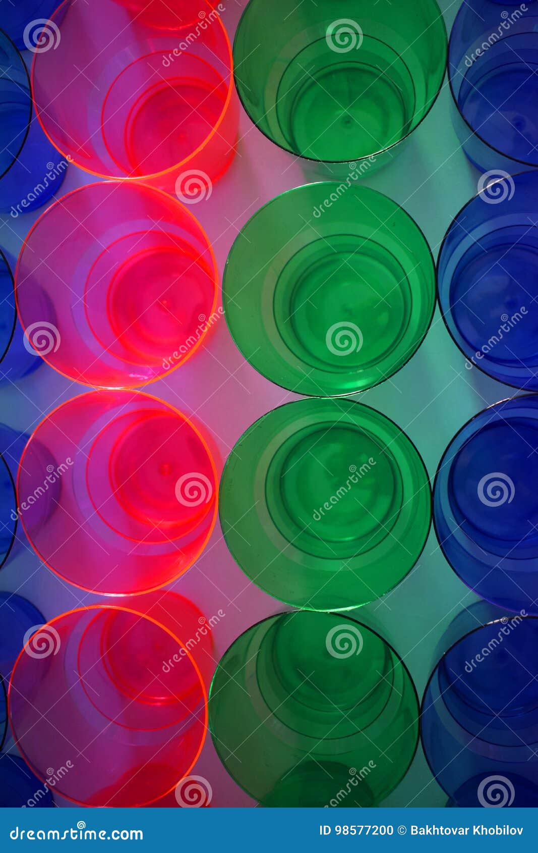 Multi-colored plastic cups stock photo. Image of blue - 98577200