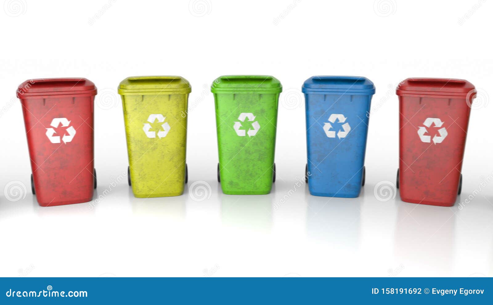 Multi-colored Plastic Waste Bins Stacked in Circle Around Camera Stock ...