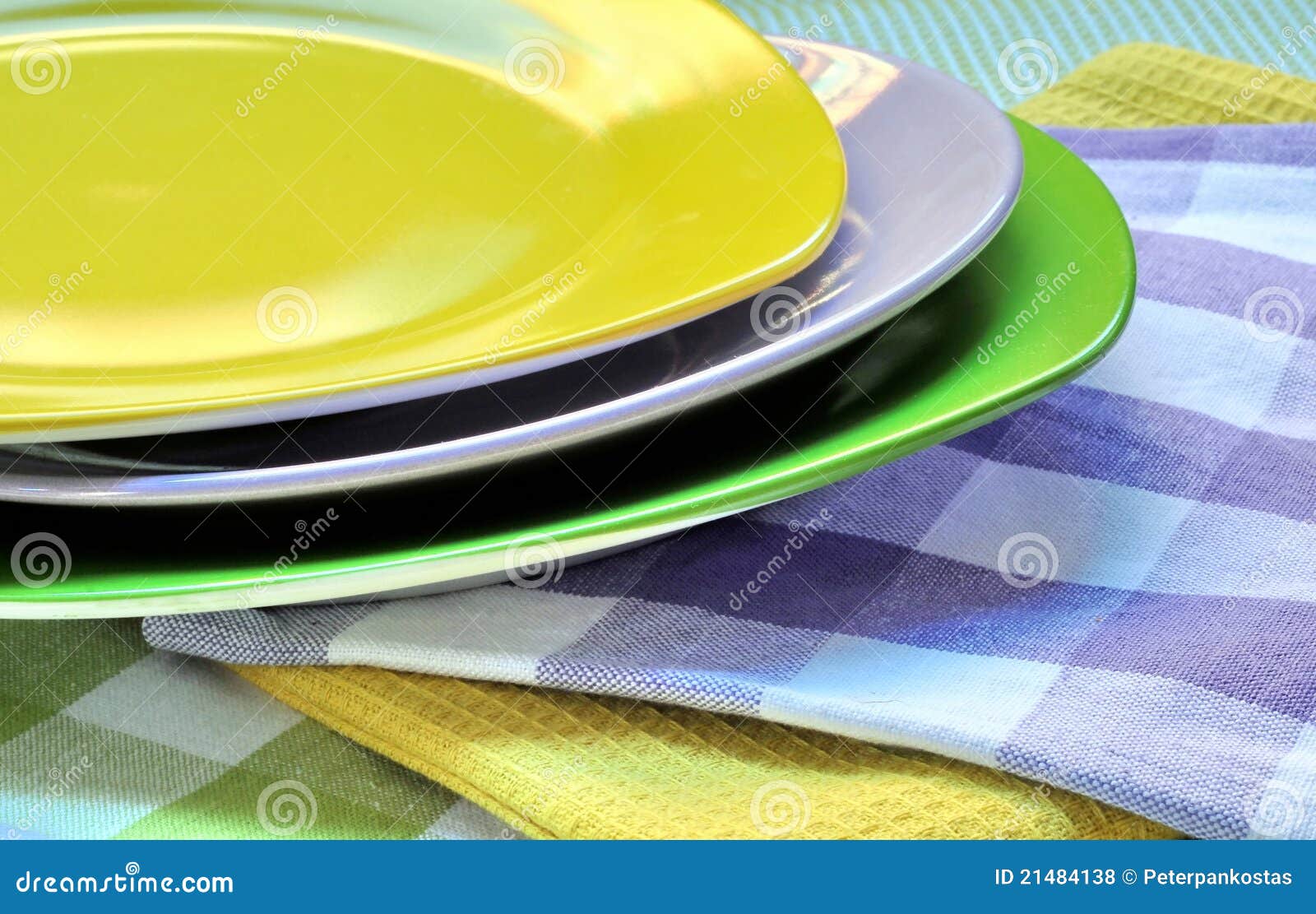 Multi-colored Plates with Napkins Stock Photo - Image of round ...
