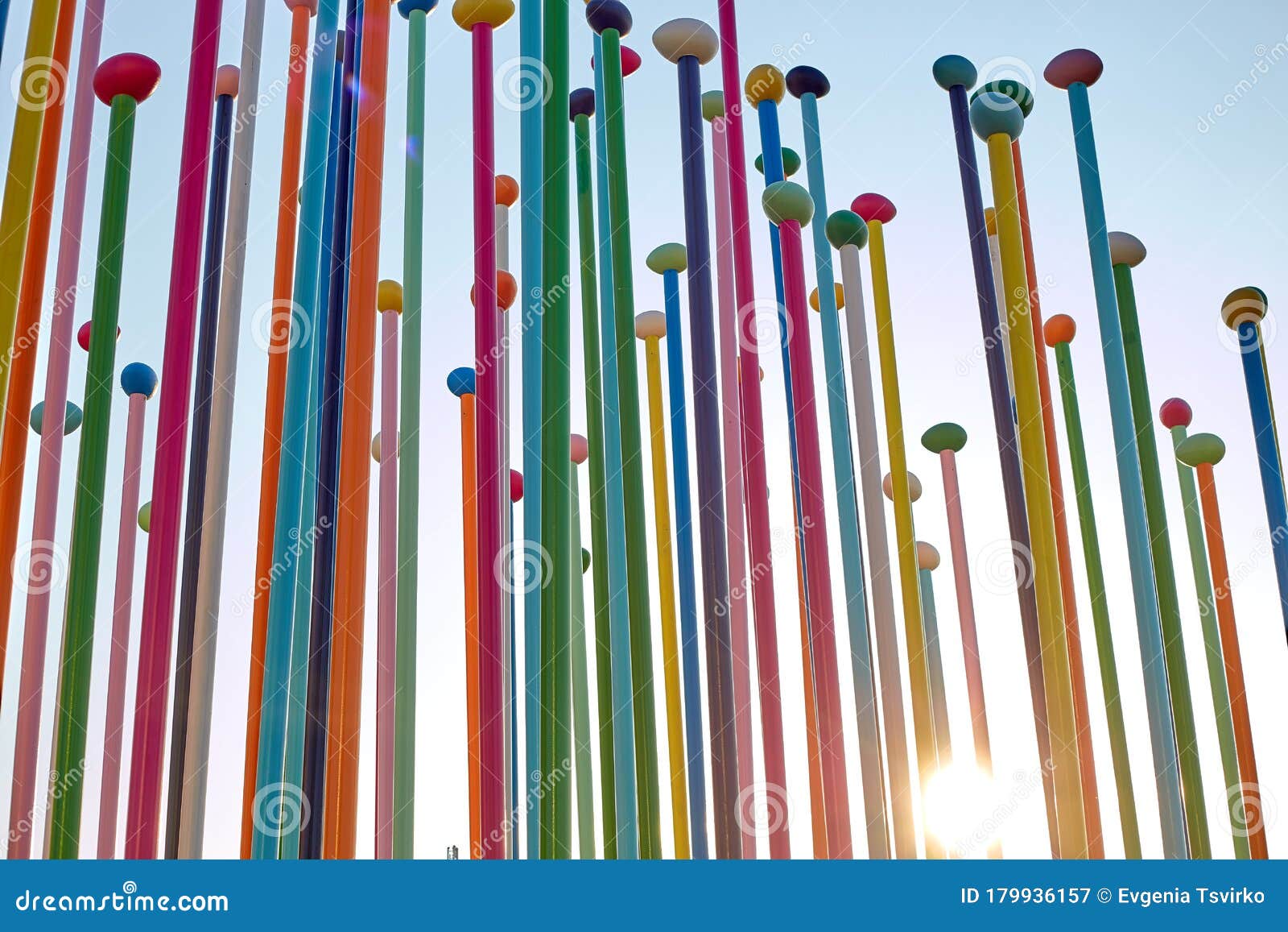 Milan, Italy, March 2020. Multi-colored Poles in the Form of Flower ...