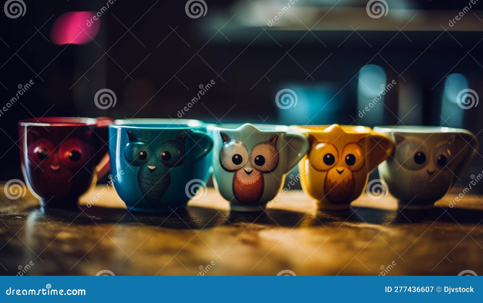 Multi Colored Pottery Bowls in a Row, Cheerful Decoration Generated by ...