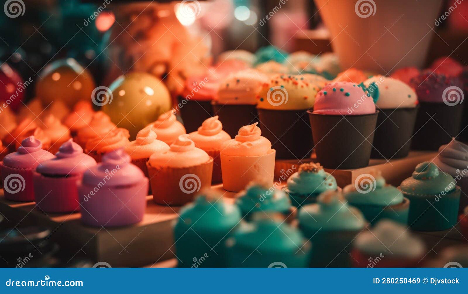 Multi Colored Pottery Bowls in a Row, Homemade Desserts on Table ...
