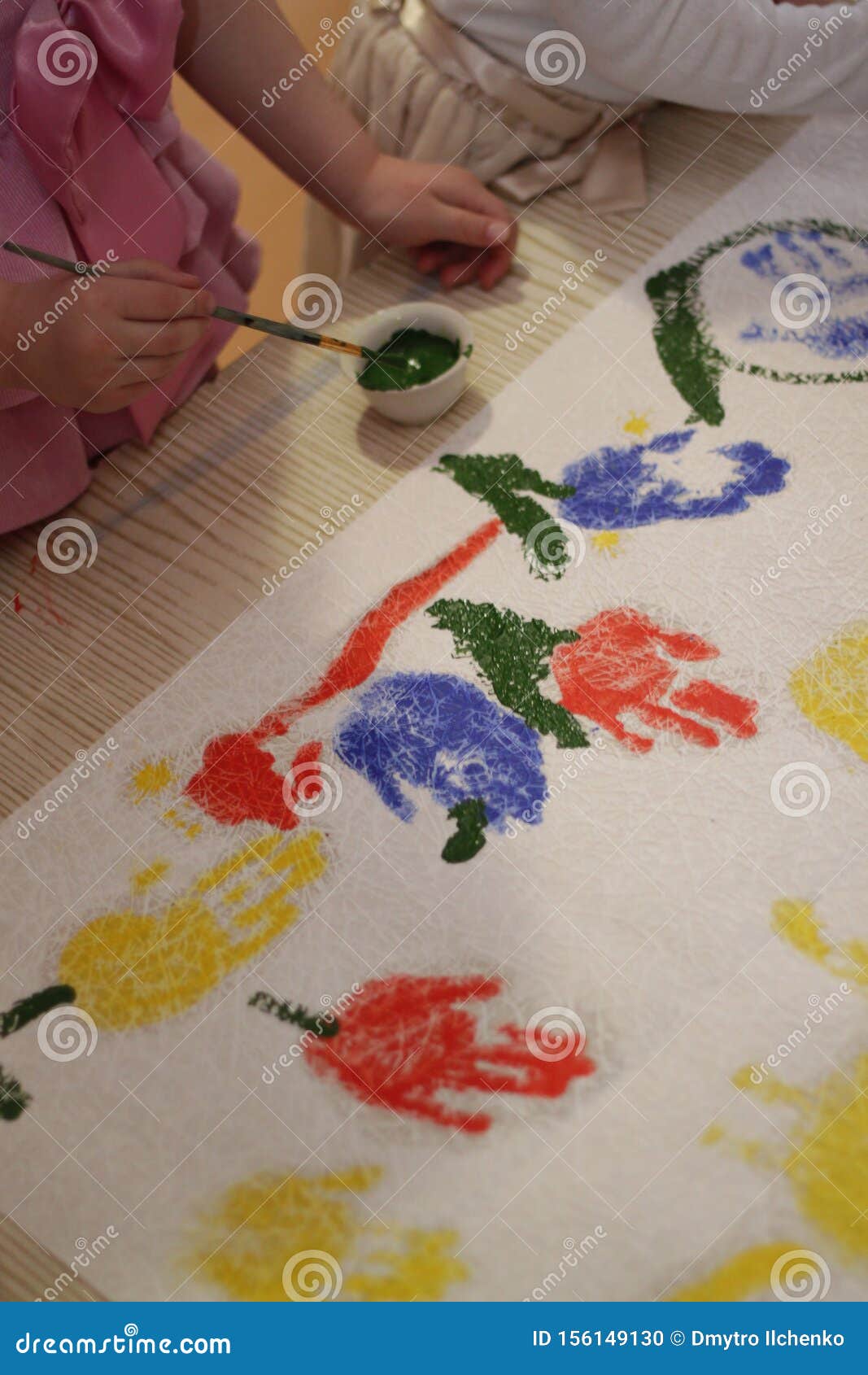 Multi-colored Prints of Children`s Hands, Children Draw Stock Photo ...