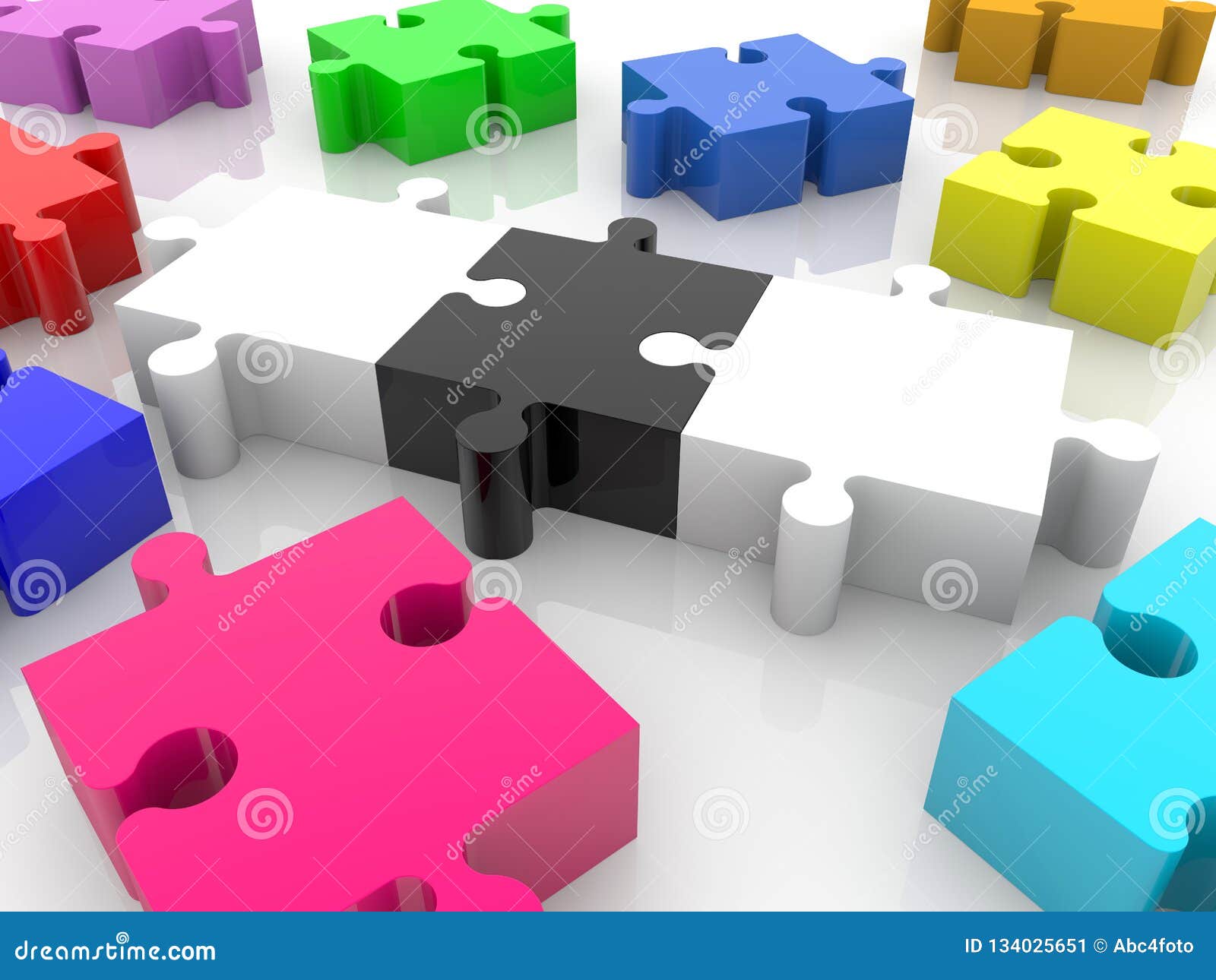 Multi Colored Puzzle Pieces in the Middle of a Three Black and White ... Multi Colored Puzzle Pieces in the Middle of a Three Black and White ...
