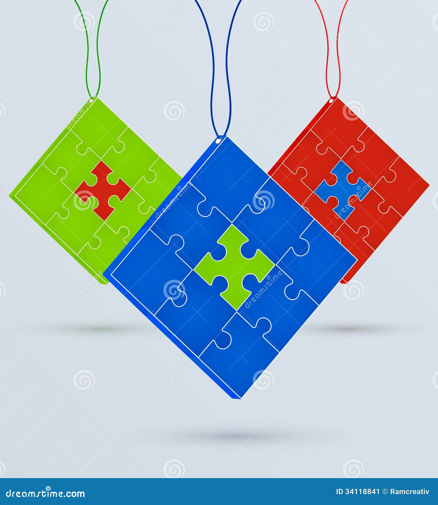 Multi-colored Puzzles on a Chain Stock Illustration - Illustration of ...