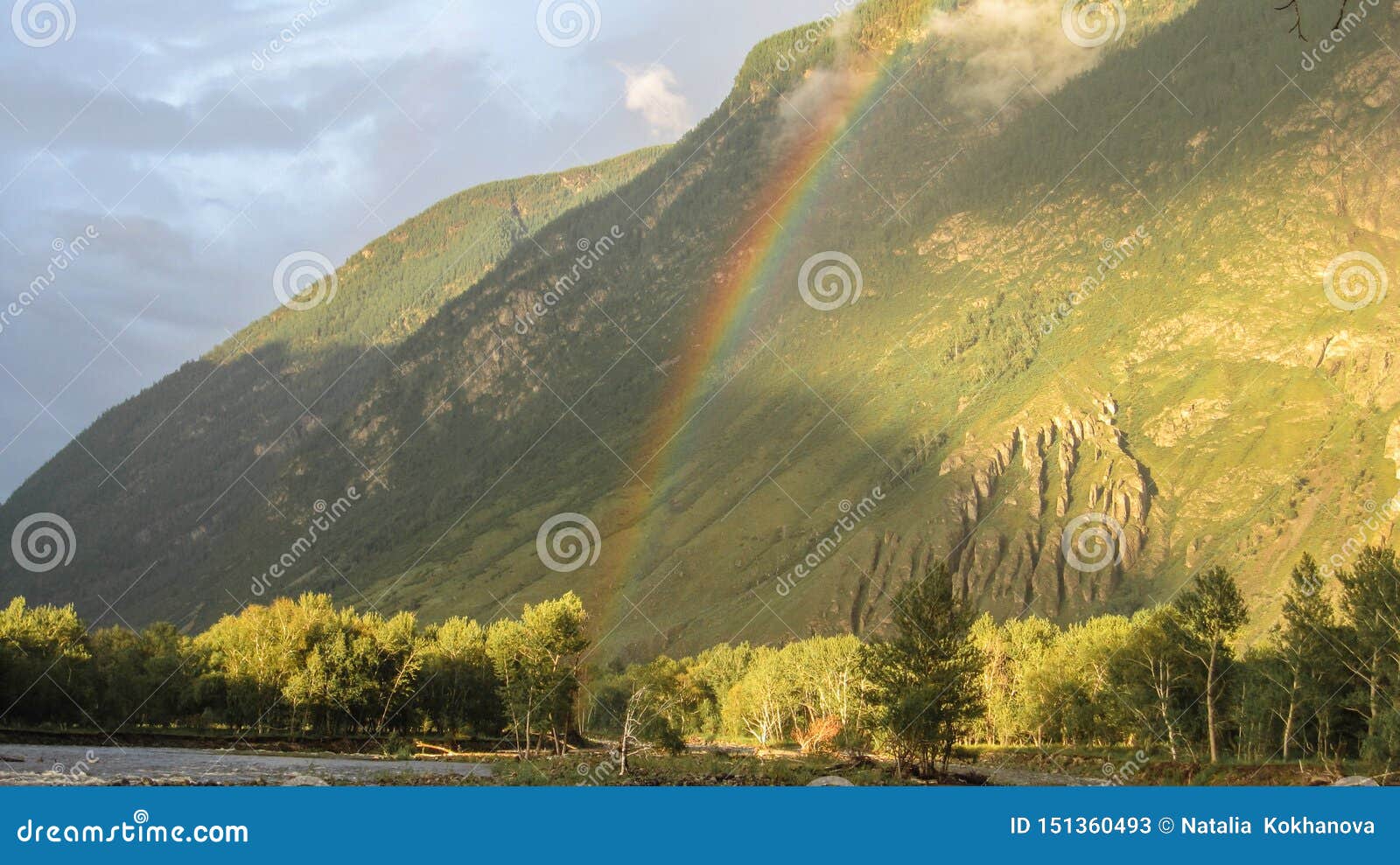 Multi-colored Rainbow in the Altai Mountains with a Flowing River Stock ...