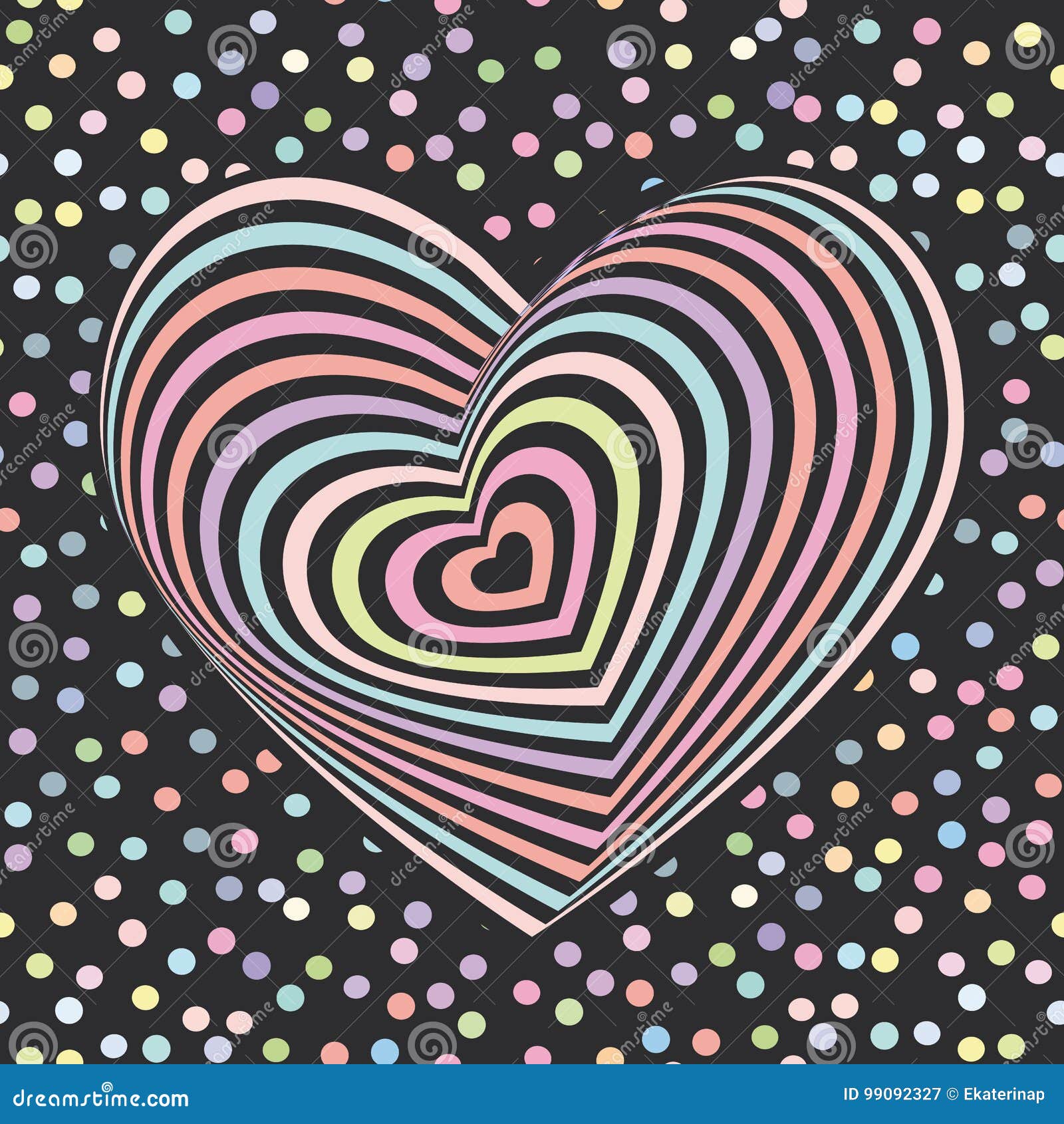 Multi-colored Rainbow Heart on Black Background. Optical Illusion of 3D ...