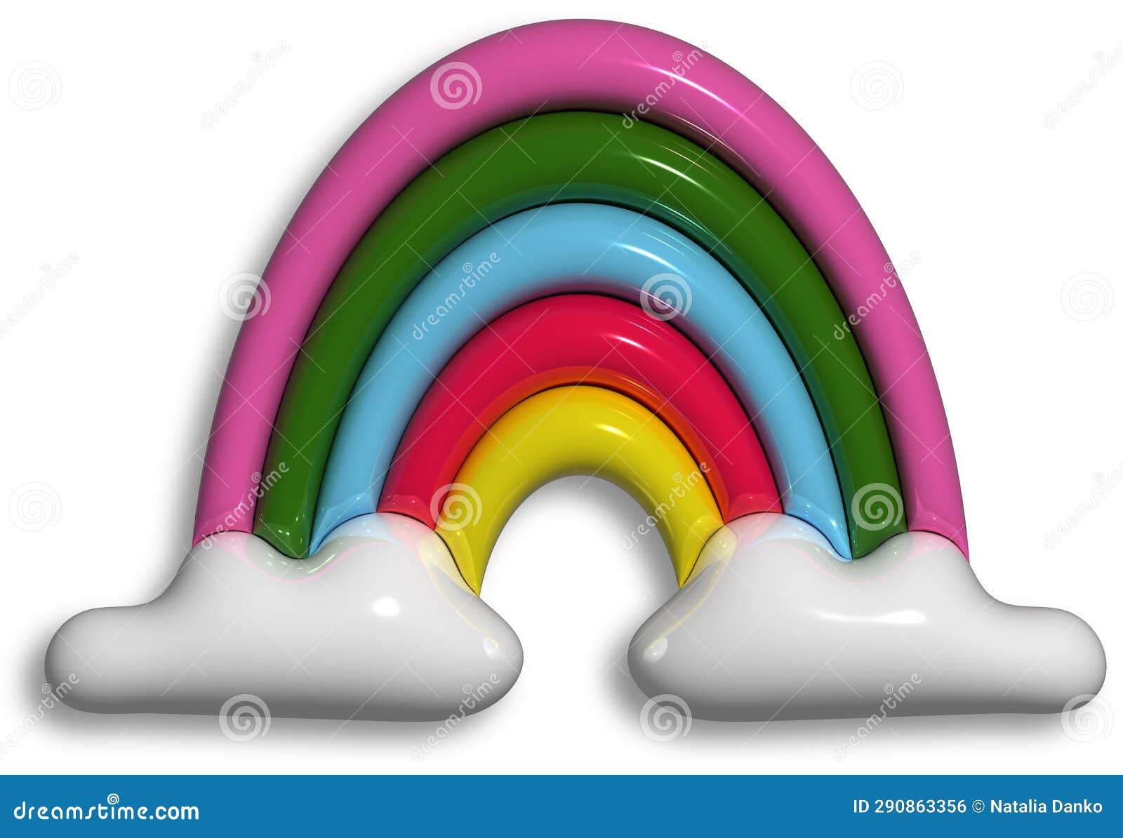 Multi-colored Rainbow and White Clouds on a White Background Stock ...