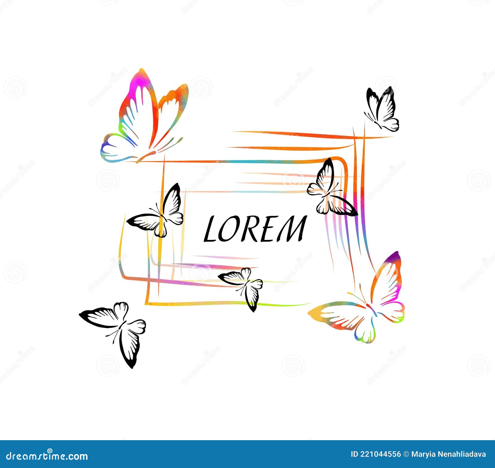 Multi-colored Rectangular Frame with Butterflies. Vector Illustration ...
