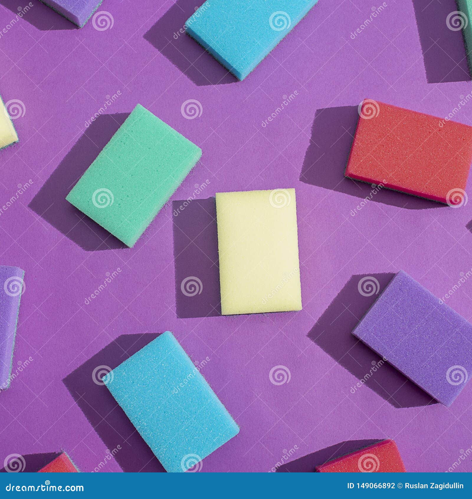 Multi-colored Rectangular Sponges for Washing Dishes. Flat Lay Stock ...