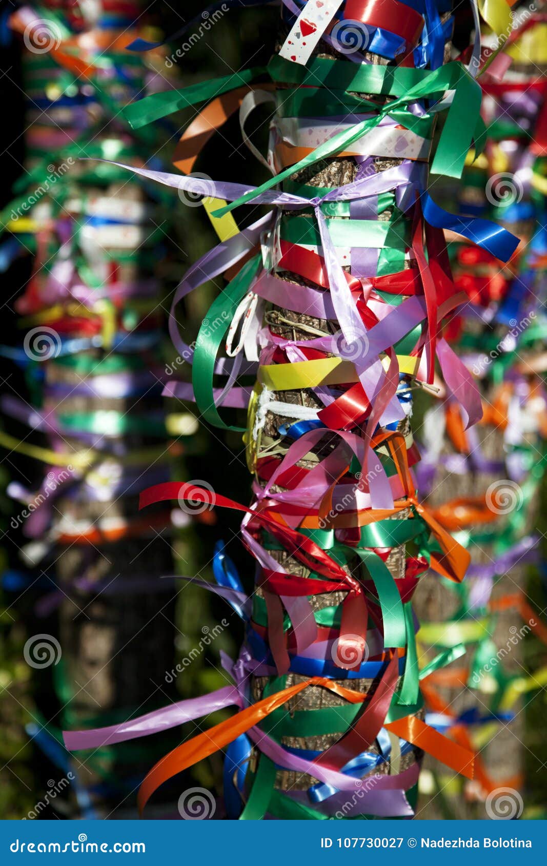 Multi-colored Ribbons on a Tree Stock Image - Image of goddess ...