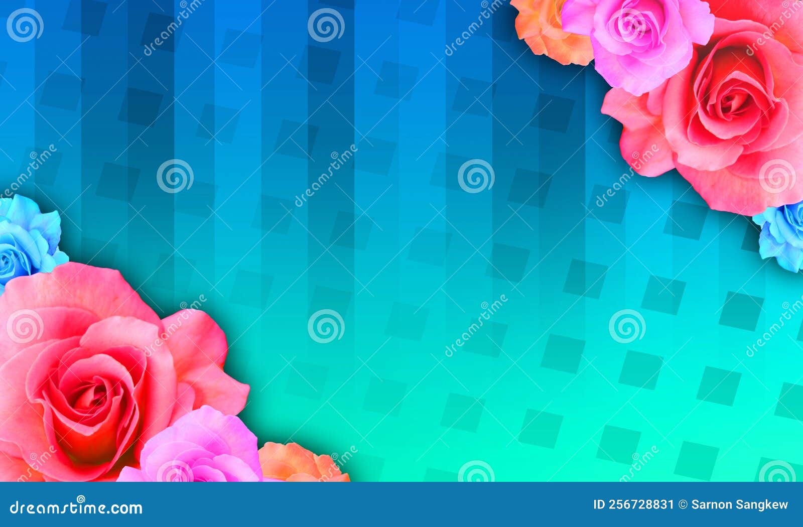 Multi-colored Roses Placed on the Top Right Corner. and Bottom Left ...