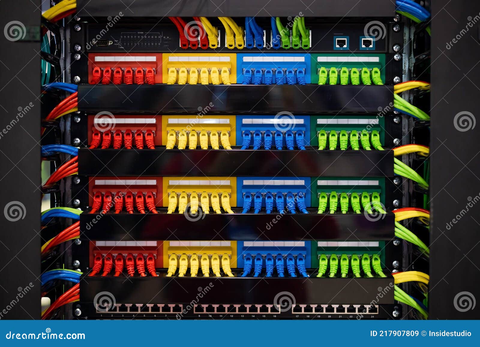 Multi-colored Rows of Network Cables are Connected To the System Stock ...