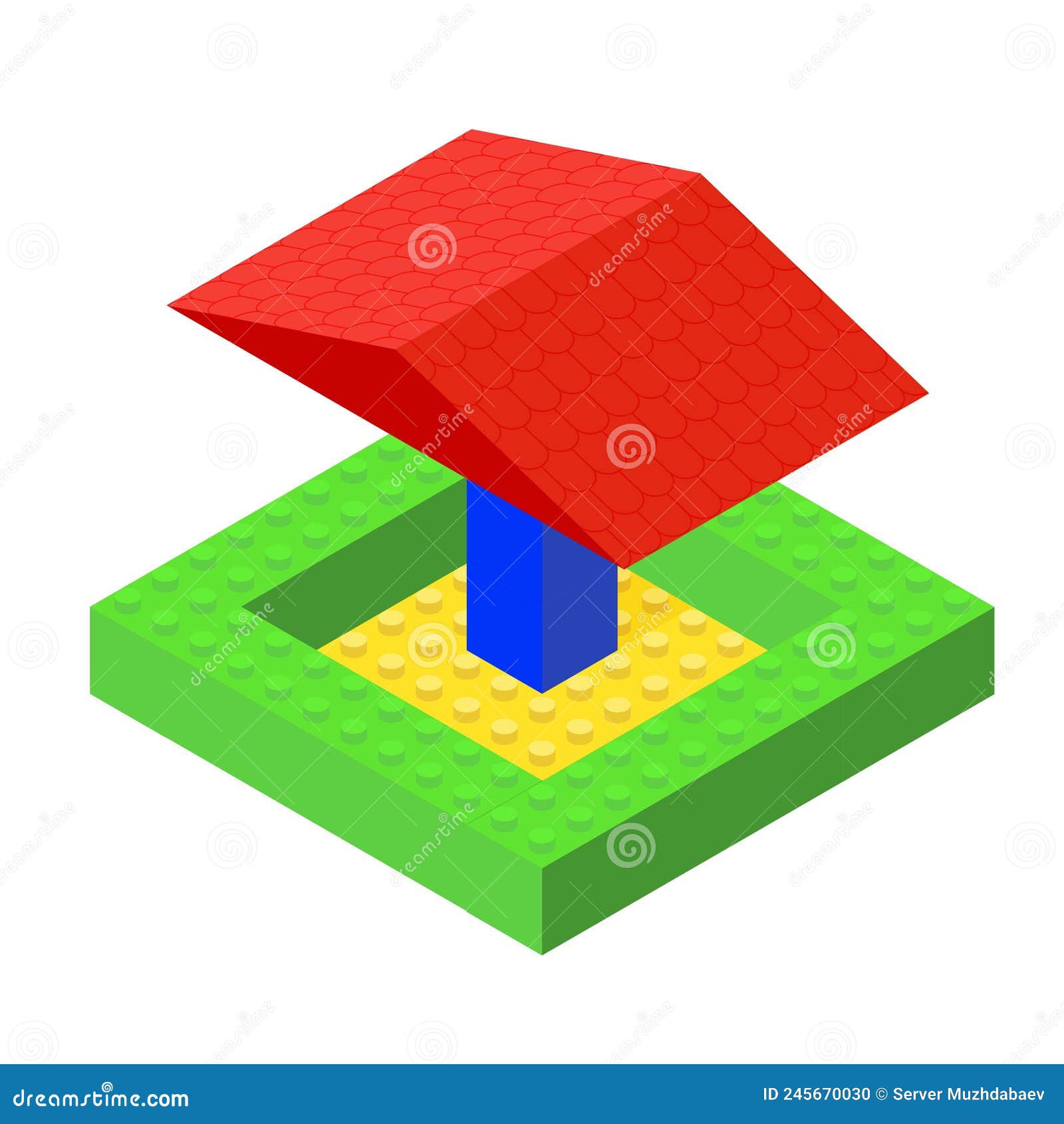 Multi-colored Sandbox Assembled from Plastic Blocks in Isometric Style ...