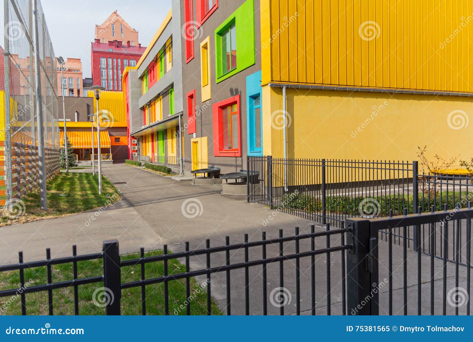 Multi-colored School Building in Modern Style Stock Image - Image of ...