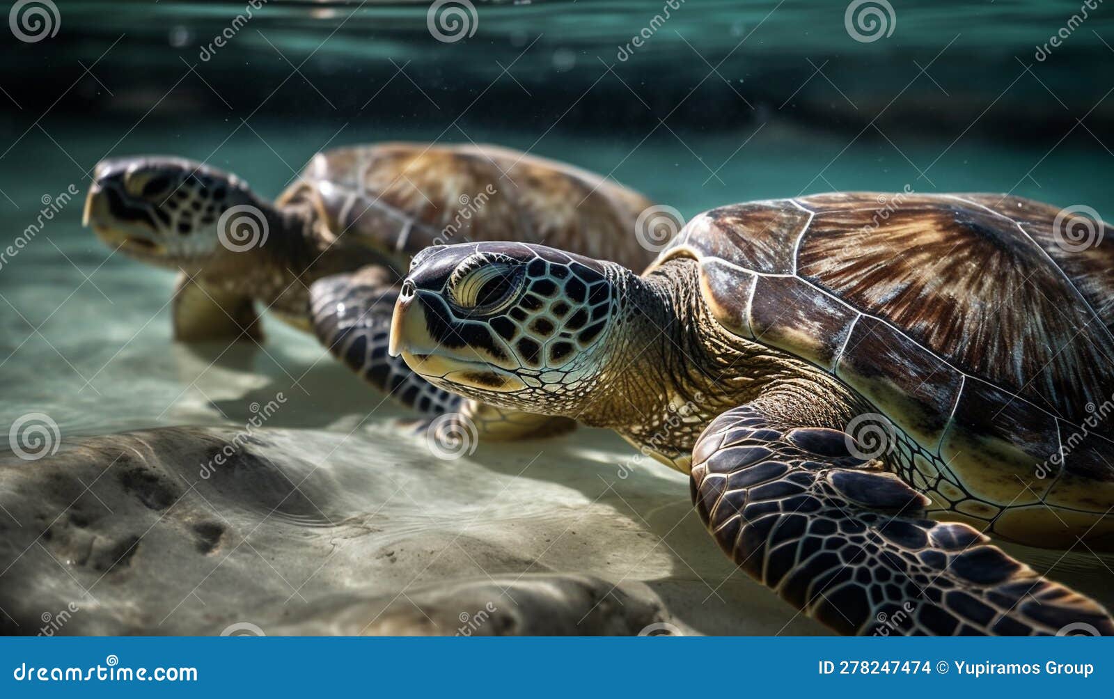 Multi Colored Sea Turtle Swimming In Tranquil Reef Generated By Ai