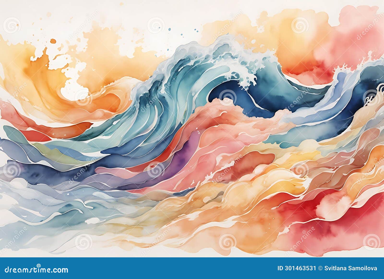 Multi-colored Sea Waves. Watercolor Illustration. Generative AI Stock ...