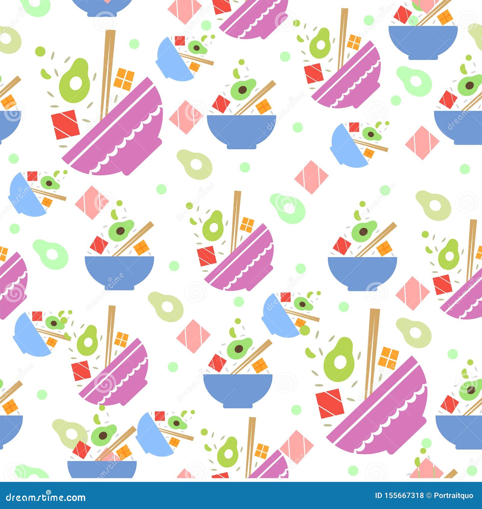 Multi-colored Seamless Pattern with Poke Bowl. Stock Illustration ...