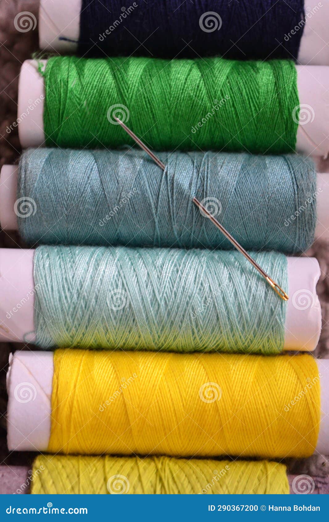 Multi-colored Sewing Threads and a Needle Stock Photo - Image of ...