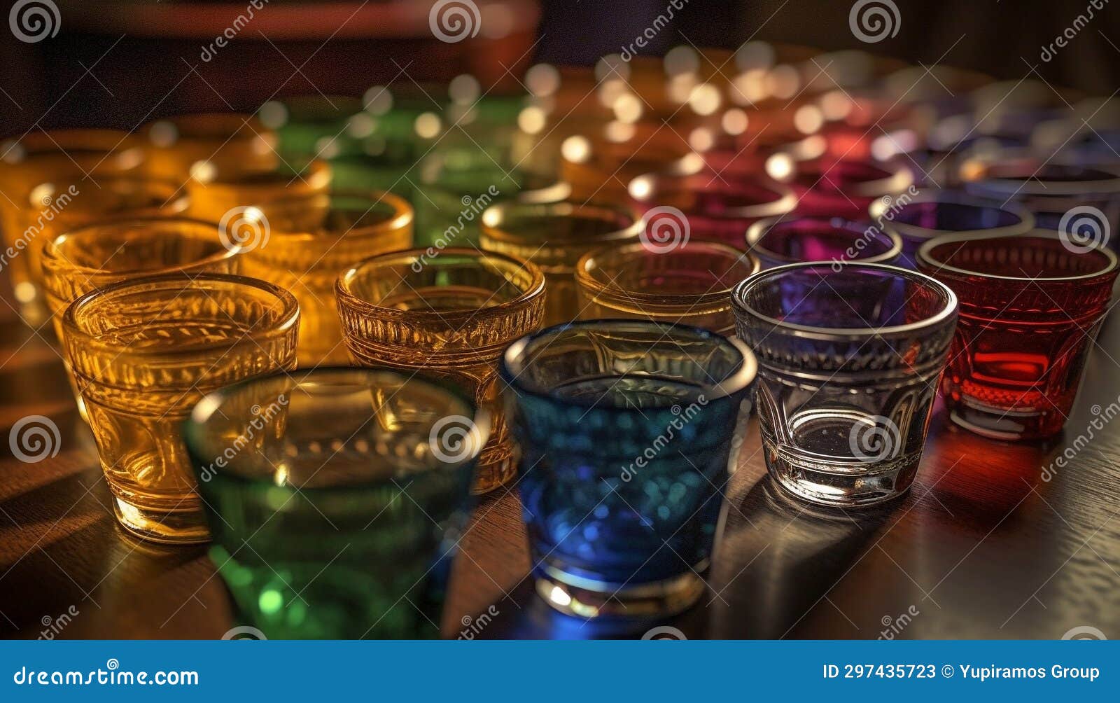 Multi Colored Shot Glasses in a Row on a Bar Table Generated by AI ...