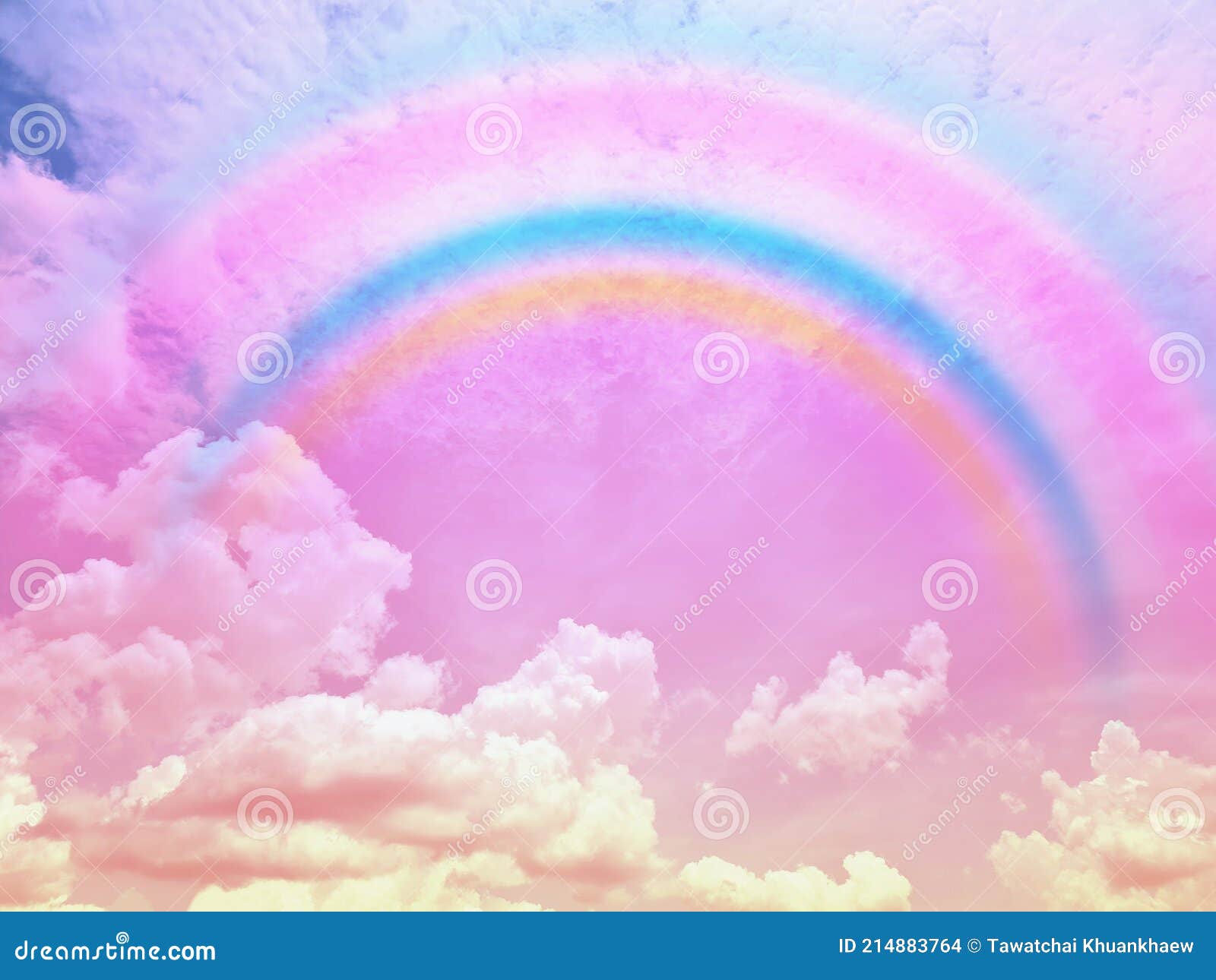 Multi-colored Sky with Pastel Rainbow and Clouds Stock Photo - Image of ...