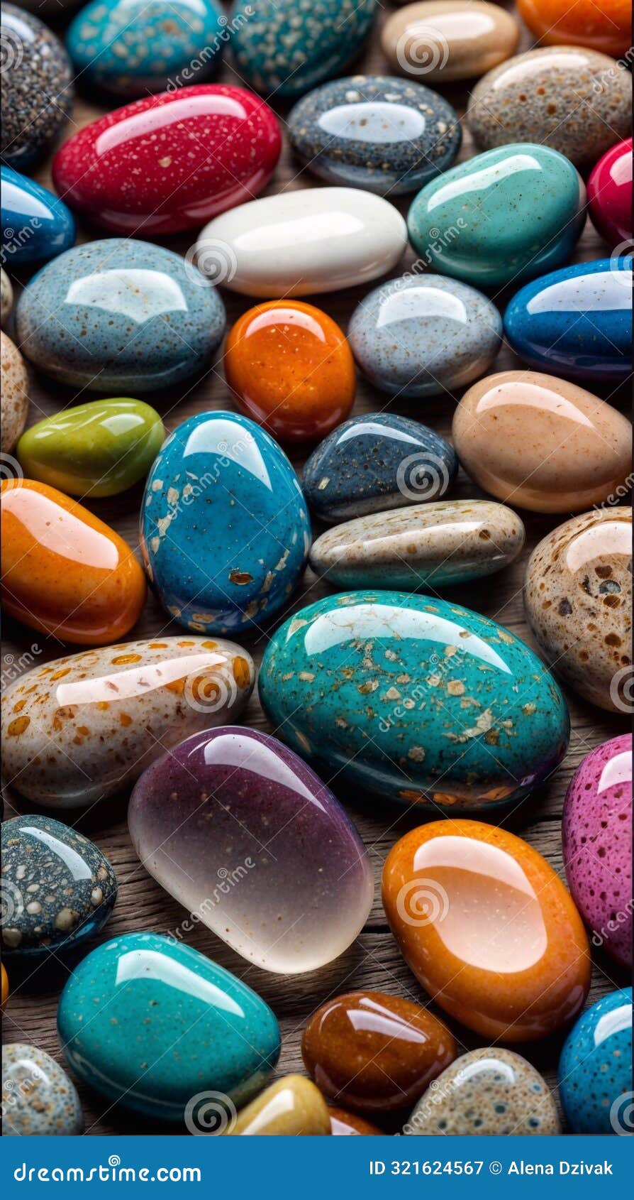 Multi-colored Smooth Stones Close-up. Generative AI. Stock Illustration ...