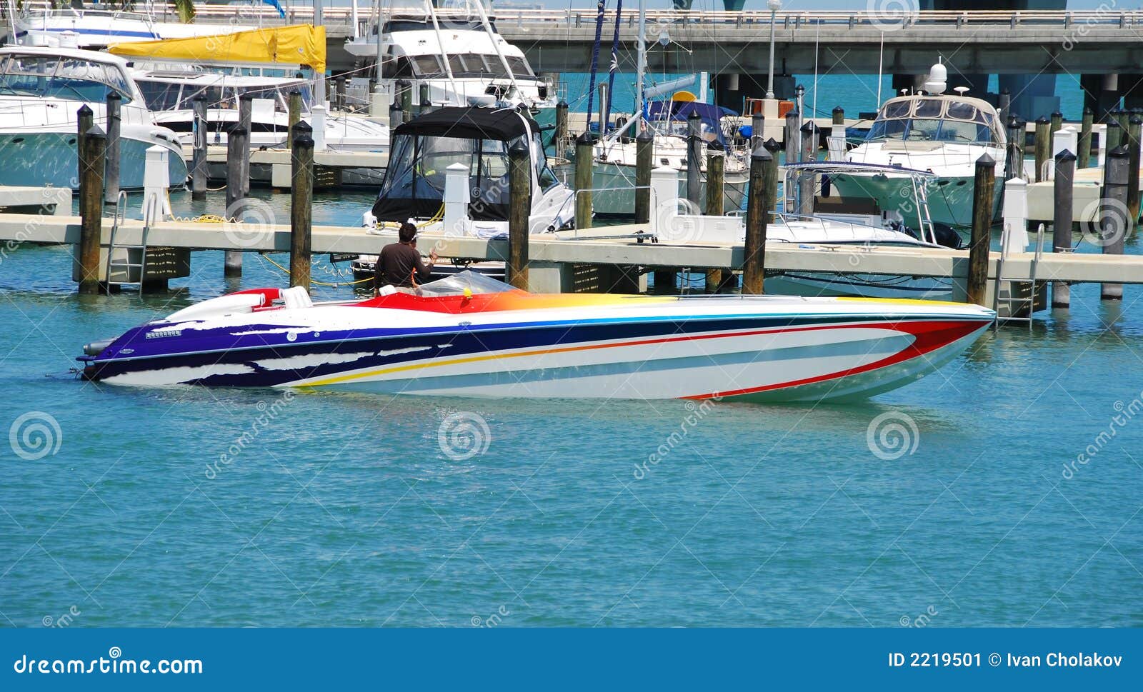 Multi-colored Speedboat at Doc Stock Image - Image of arrival, dock ...