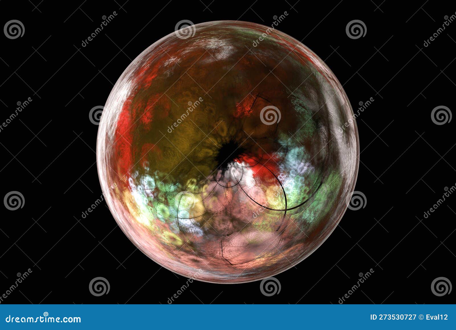 A Multi-colored Sphere of Curved Waves and Shapes on a Black Background ...