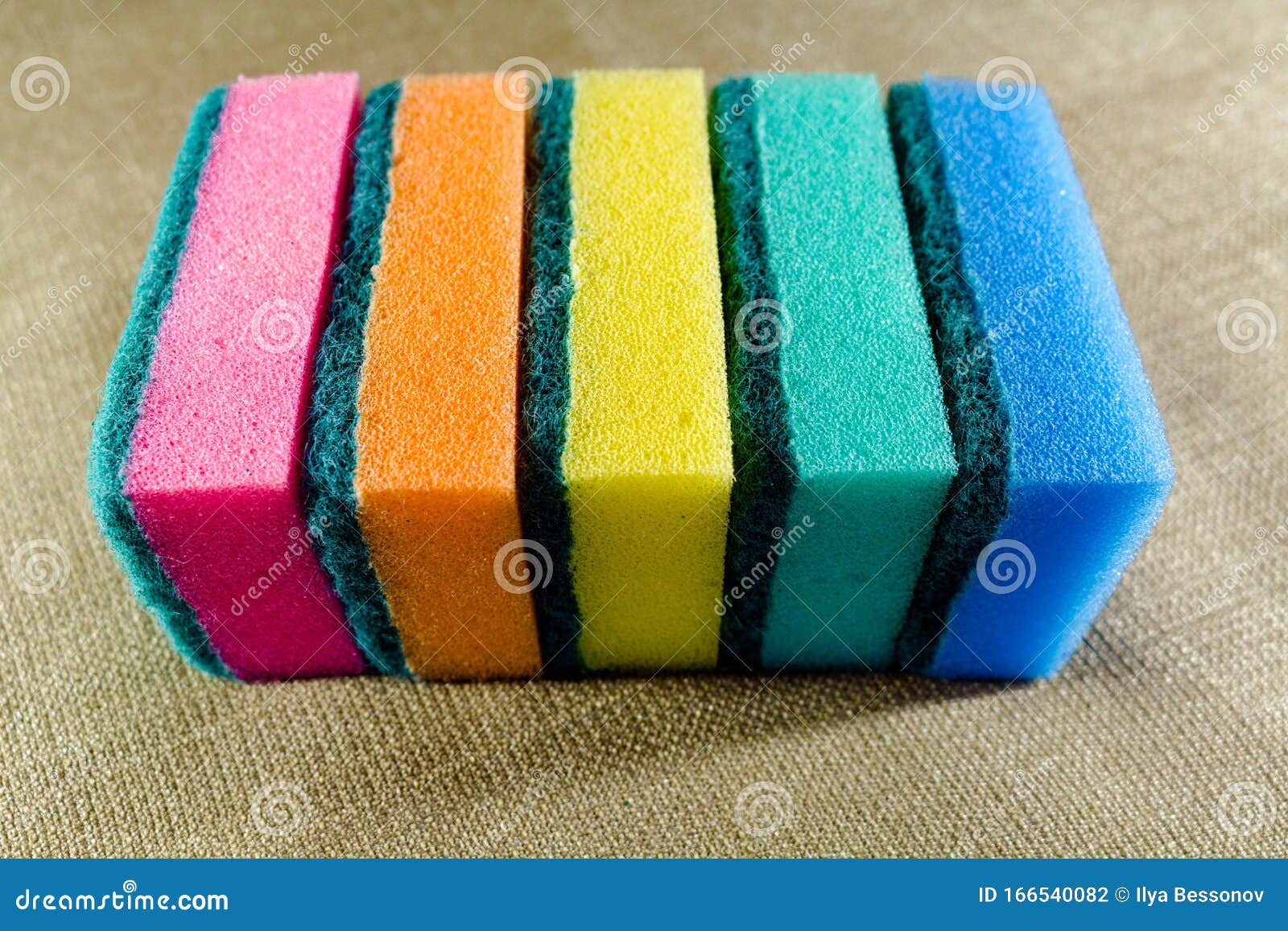 Multi-colored Sponges in a Row. Microfiber Material. for Dish Washing ...