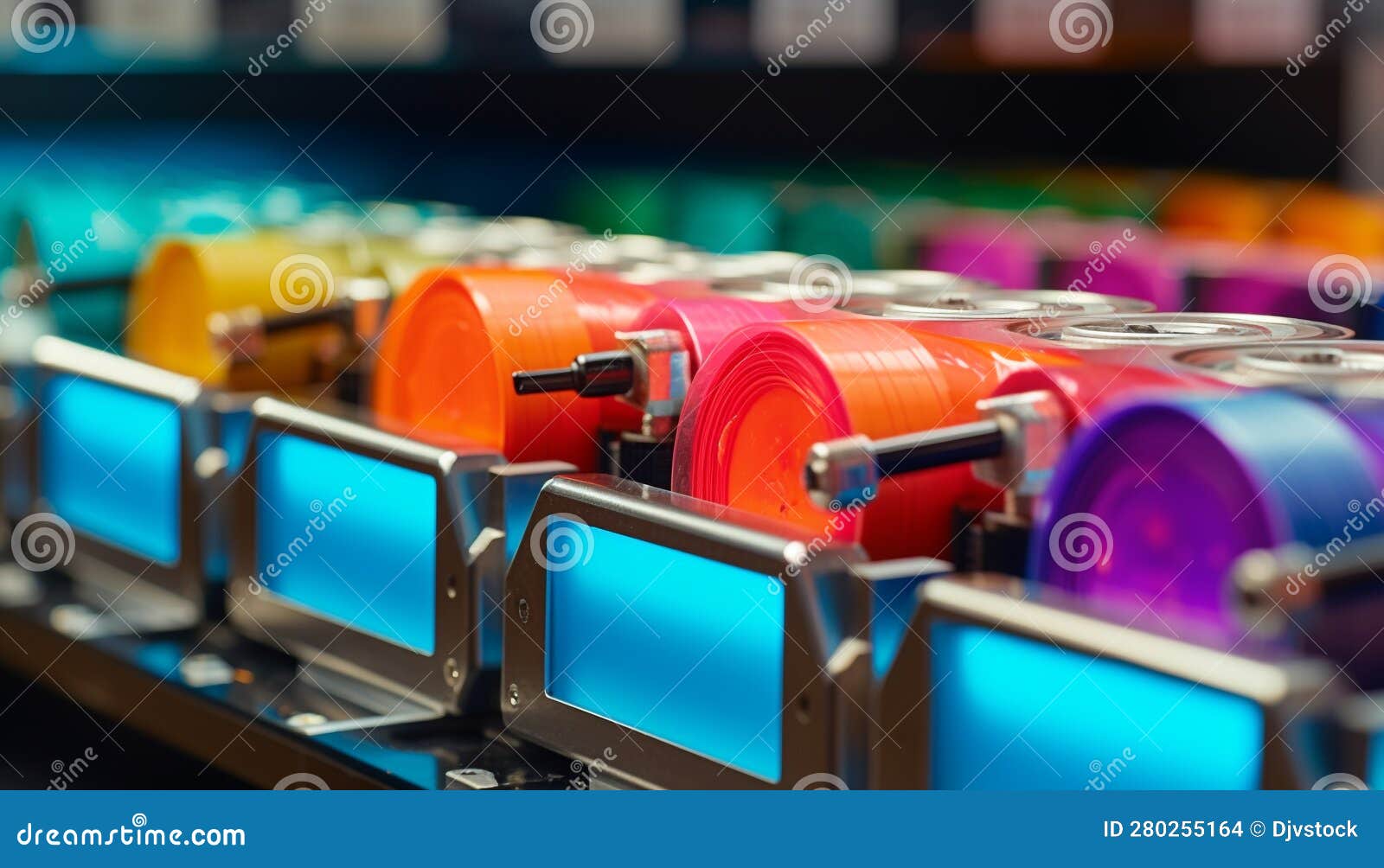 Multi Colored Spools of Thread in a Row at Textile Factory Generated by ...