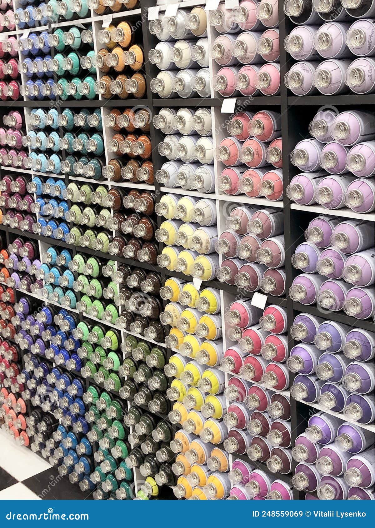 Multi-colored Spray Cans with Paint on a Shelf Stock Image - Image of ...