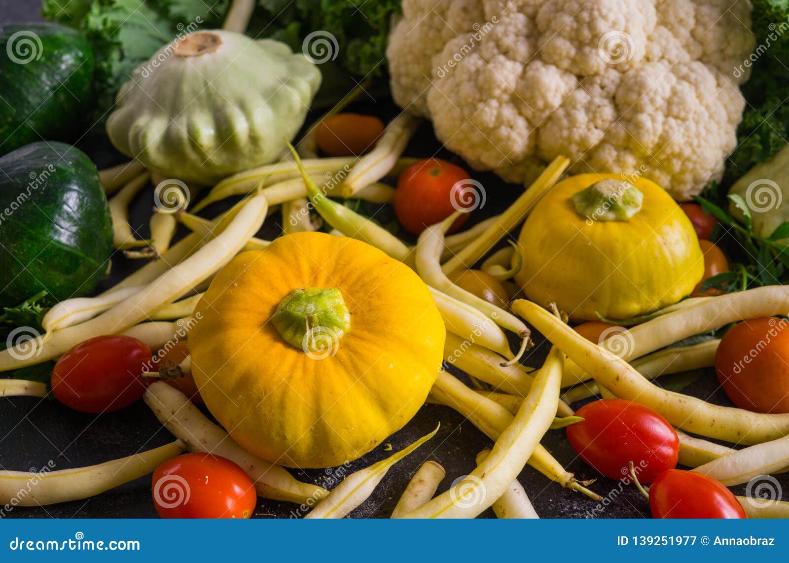 Multi-colored Squash, Cauliflower, Cherry Tomatoes and Green Beans ...