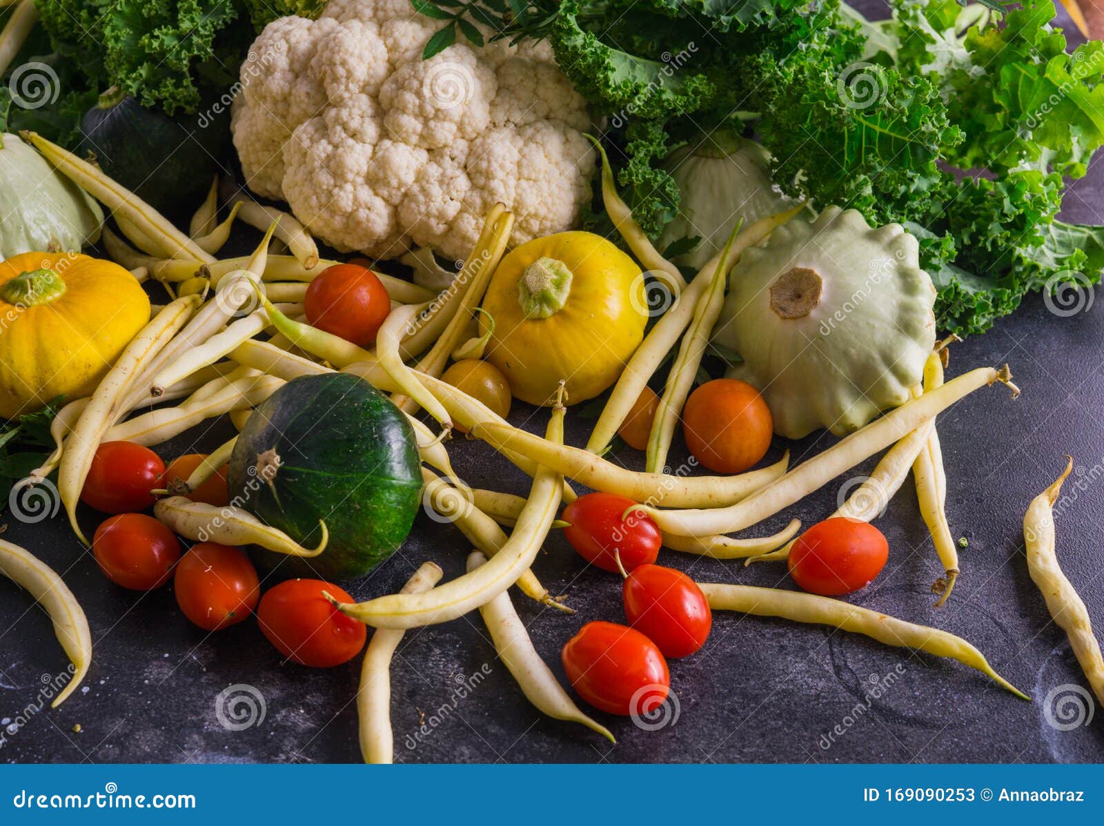 Multi-colored Squash, Cauliflower, Cherry Tomatoes and Green Beans ...