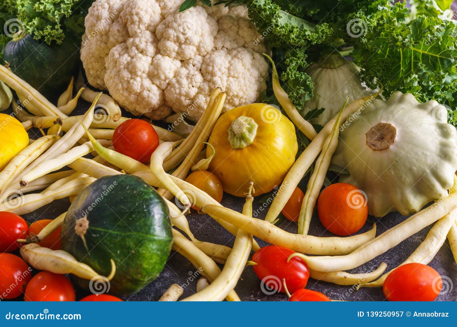 Multi-colored Squash, Cauliflower, Cherry Tomatoes and Green Beans ...