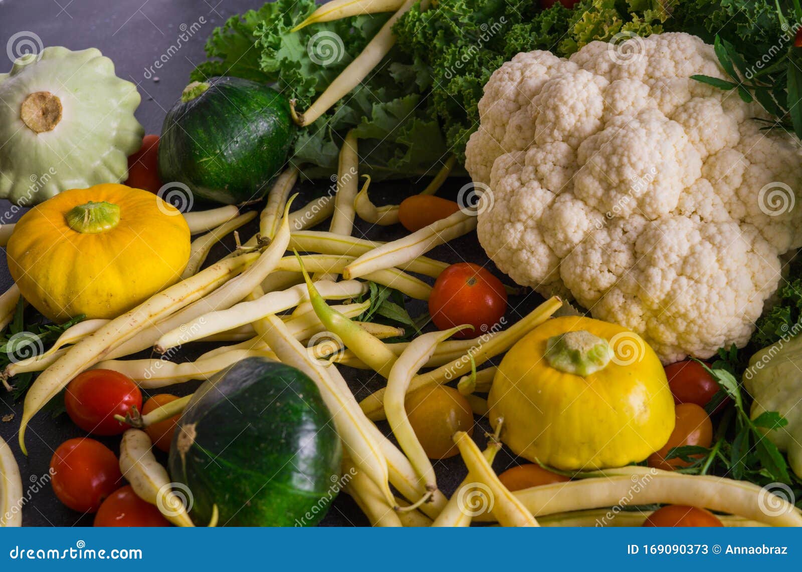 Multi-colored Squash, Cauliflower, Cherry Tomatoes and Green Beans ...